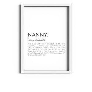 Nanny Definition Print, Family Prints, Gift for Nanny, Grandma Prints ...