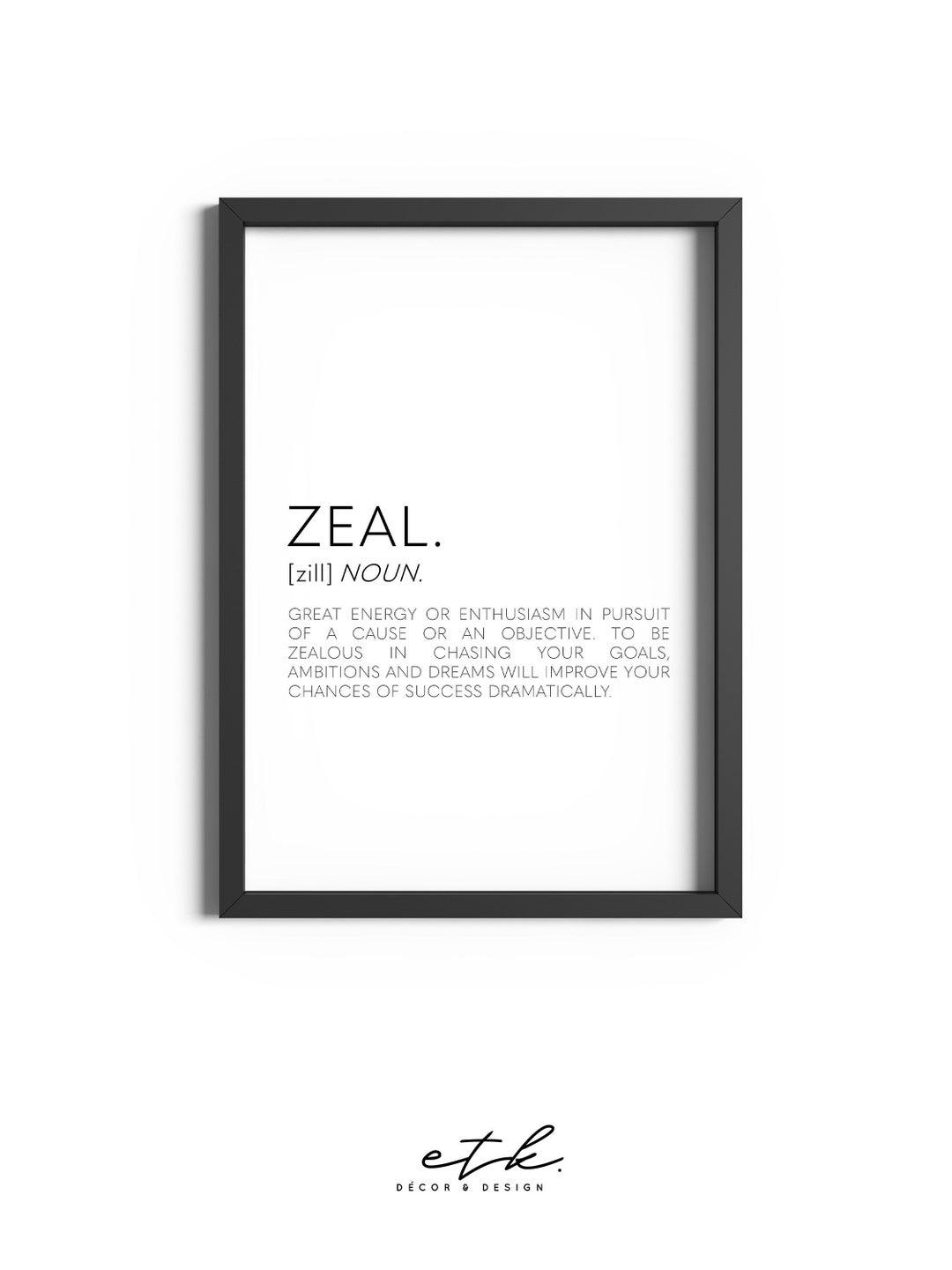 Zeal Definition, Office Wall Art, Home Office Print, Inspirational ...