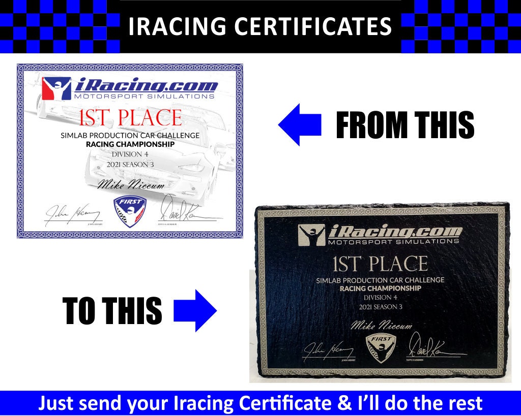 Laser Etched Slate Iracing Certificates - Etsy