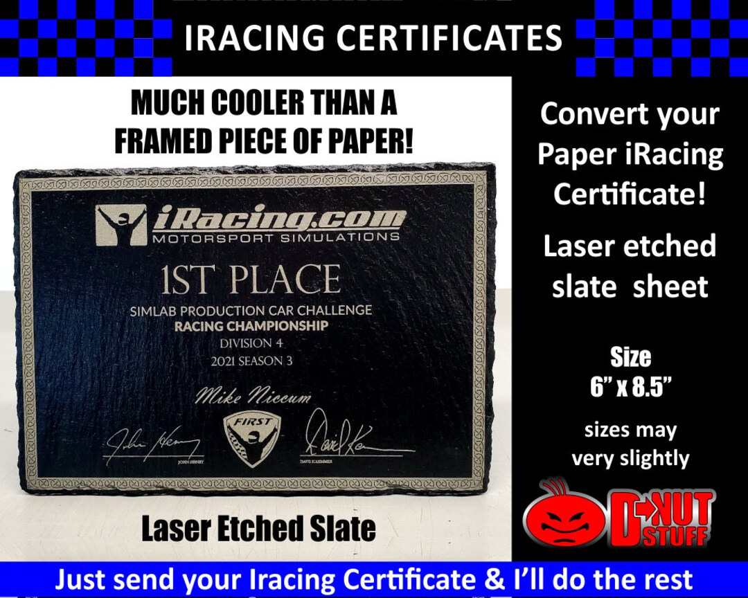 Laser Etched Slate Iracing Certificates - Etsy