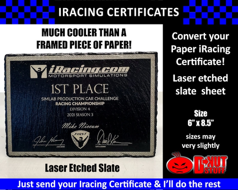 Laser Etched Slate Iracing Certificates - Etsy