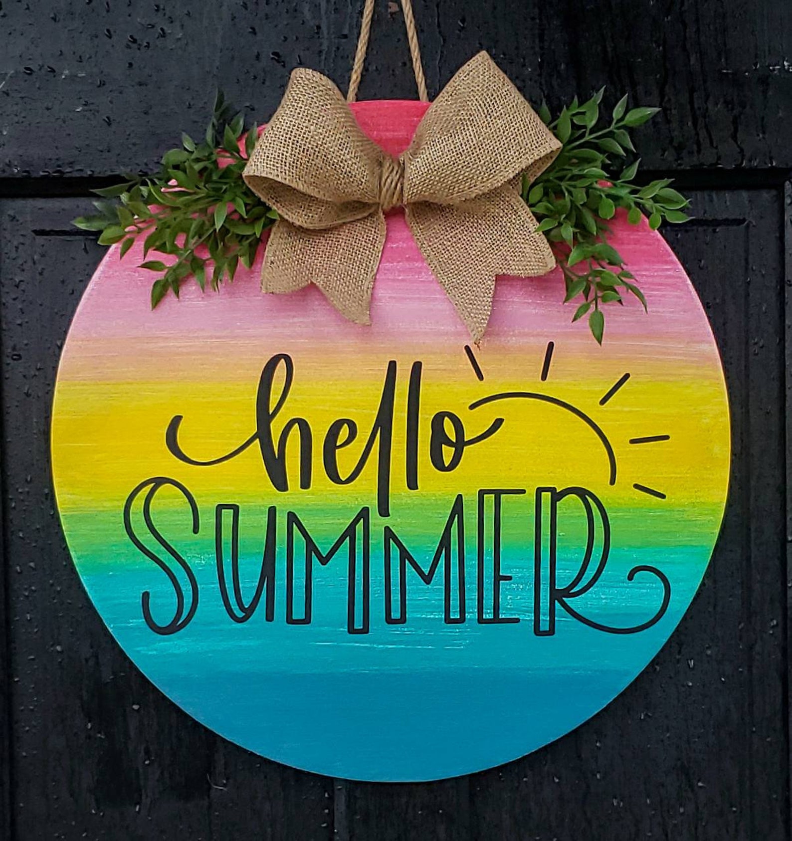 Hello Summer Door Hanger Summer Sign Beach Decor Rainbow - Etsy