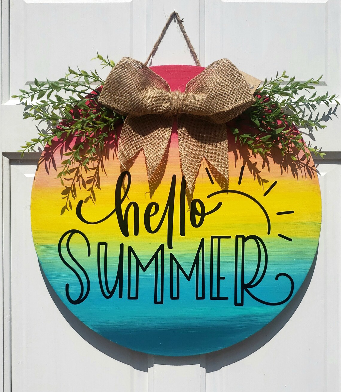Hello Summer Door Hanger Summer Sign Beach Decor Rainbow - Etsy