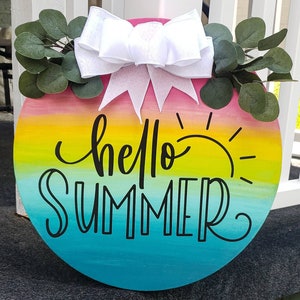 Hello Summer Door Hanger Summer Sign Beach Decor Rainbow - Etsy