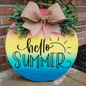 Hello Summer Door Hanger Summer Sign Beach Decor Rainbow - Etsy
