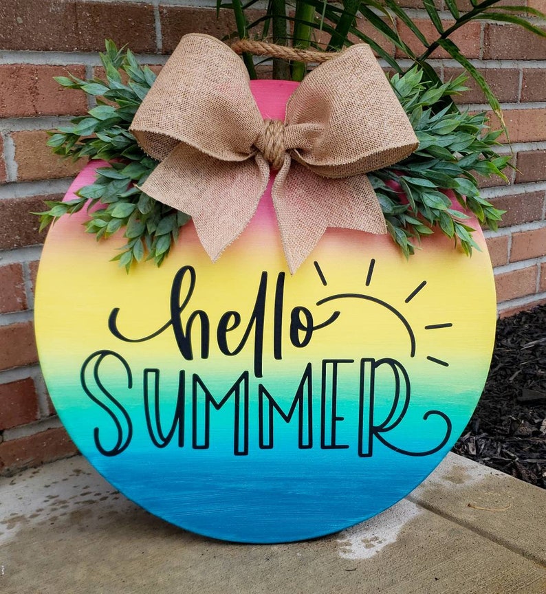 Hello Summer Door Hanger Summer Sign Beach Decor Rainbow - Etsy