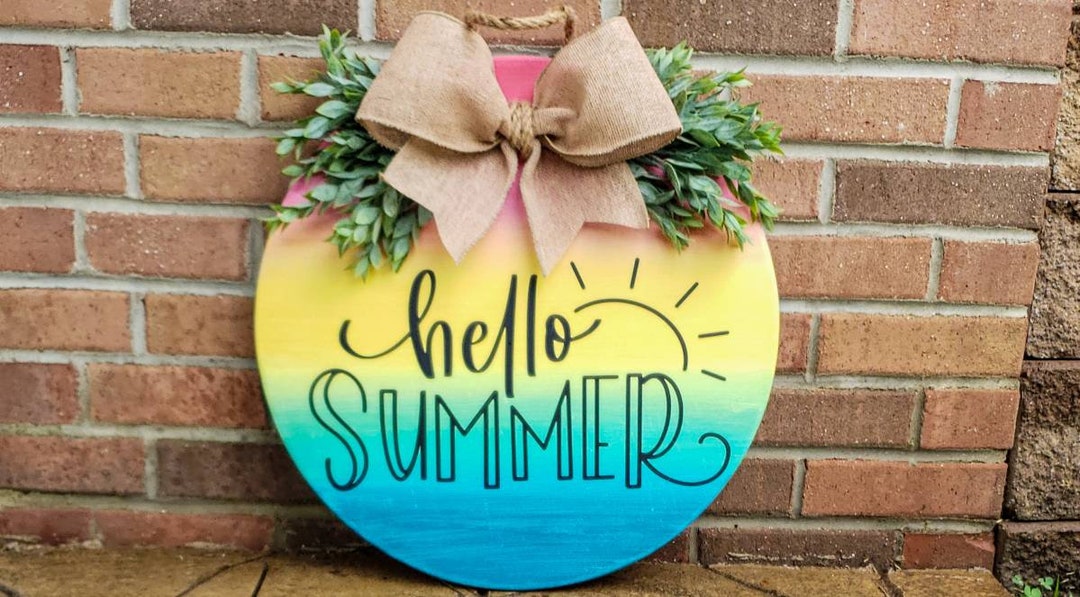 Hello Summer Door Hanger Summer Sign Beach Decor Rainbow - Etsy