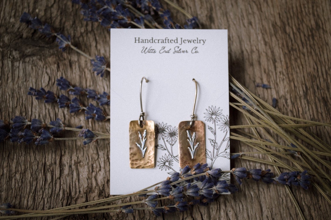 Lavender Earrings, Mixed Metal Botanical Earrings, Handmade Jewelry ...
