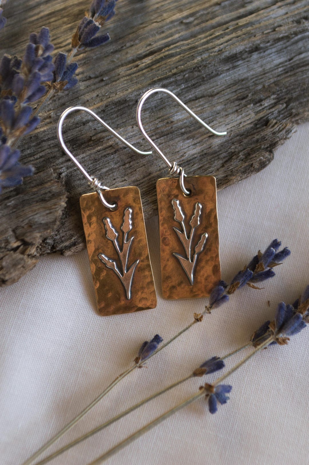 Lavender Earrings, Mixed Metal Botanical Earrings, Handmade Jewelry ...
