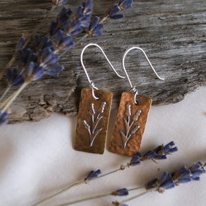 Lavender Earrings, Mixed Metal Botanical Earrings, Handmade Jewelry ...