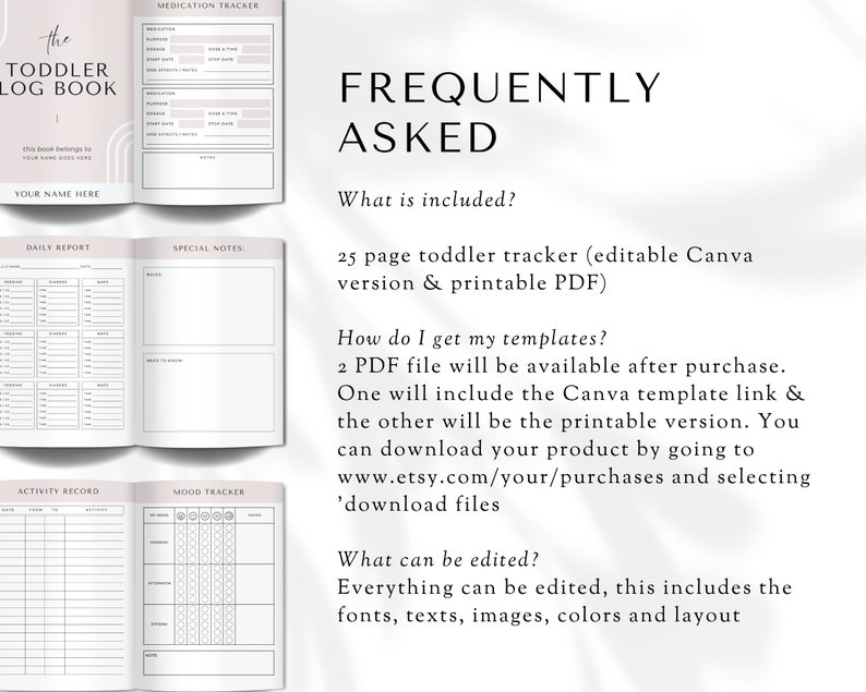 Toddler Log Book Printable, Daycare Log Book, Child Information Planner ...