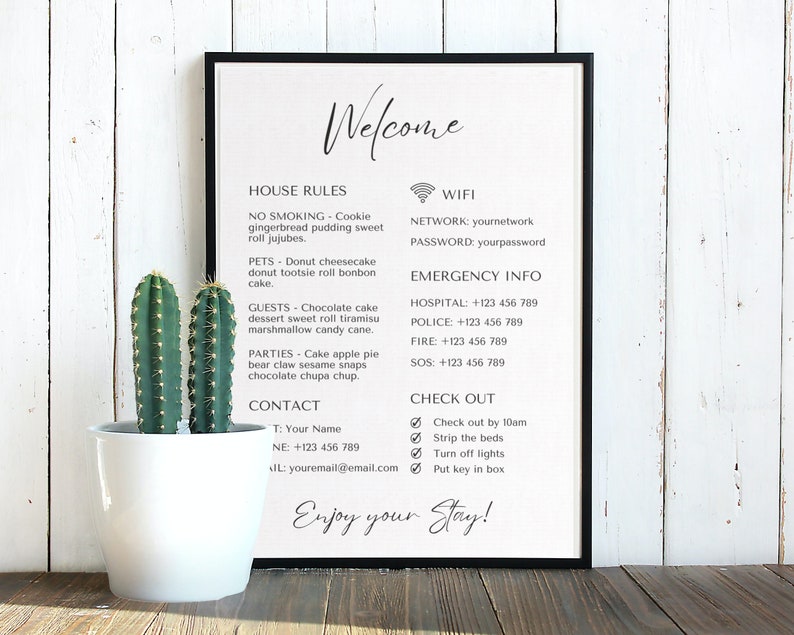 1 Page Airbnb Welcome Sign Template, Short Term Rental Welcome Guide ...