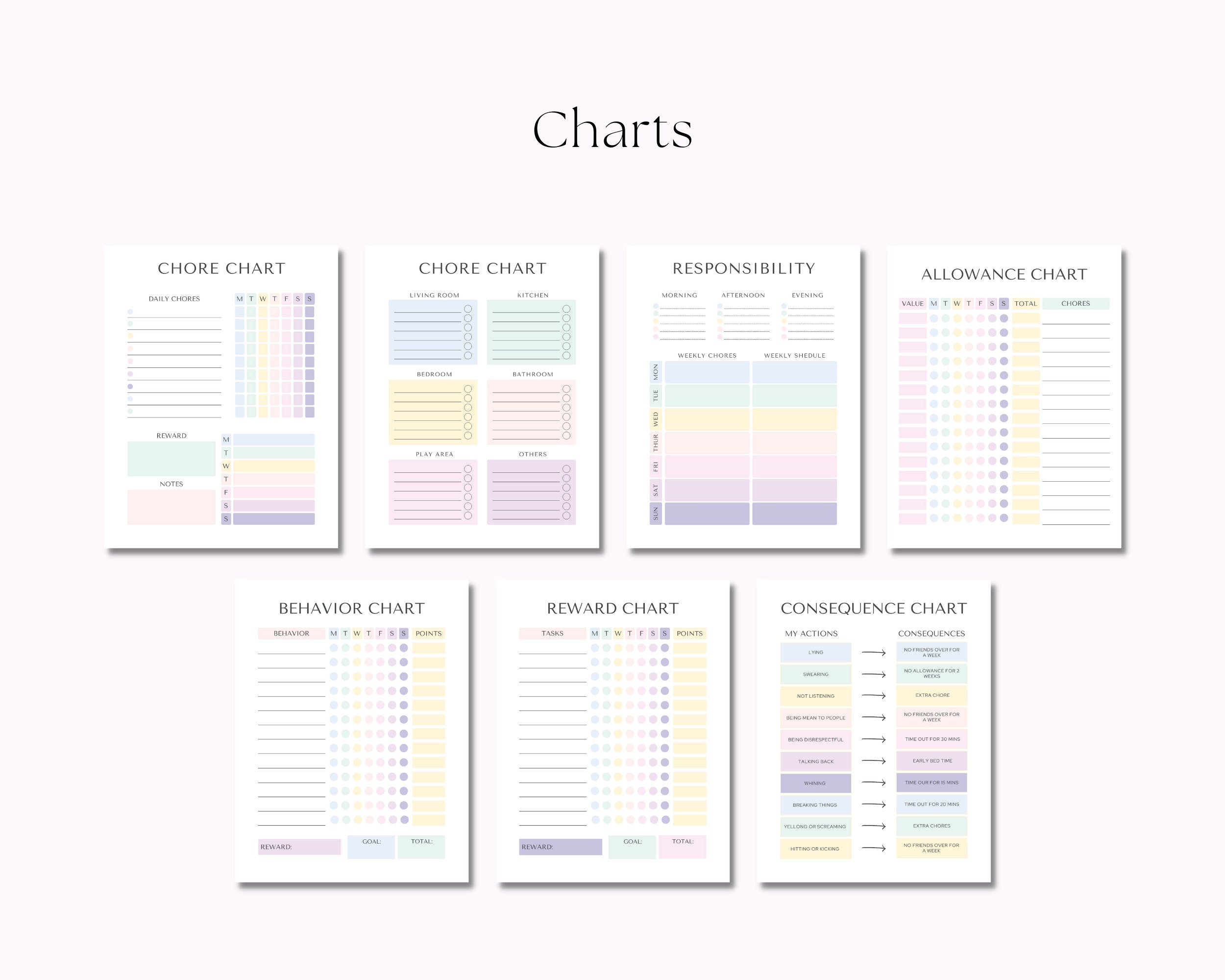 Behavior Chart Bundle for Kids, Good Behavior Checklist, Children ...
