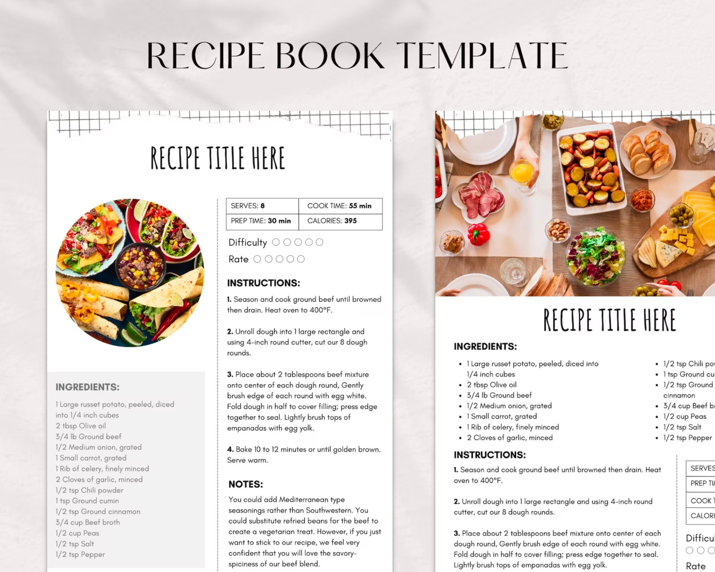 Recipe Book Template, Editable Recipe Sheet Template, Recipe Cards ...