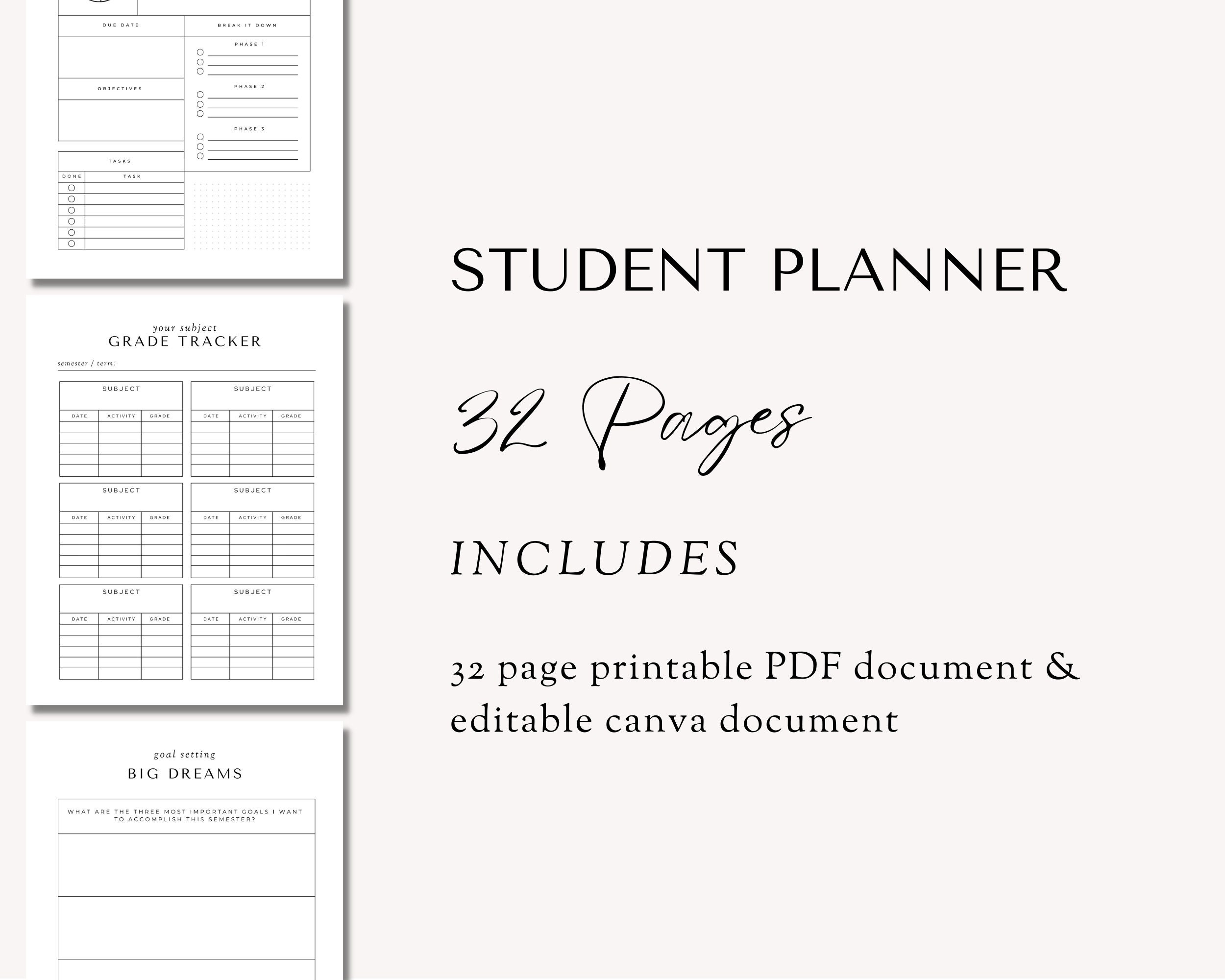 Printable Student Planner, Academic Planner Printable, College Student ...