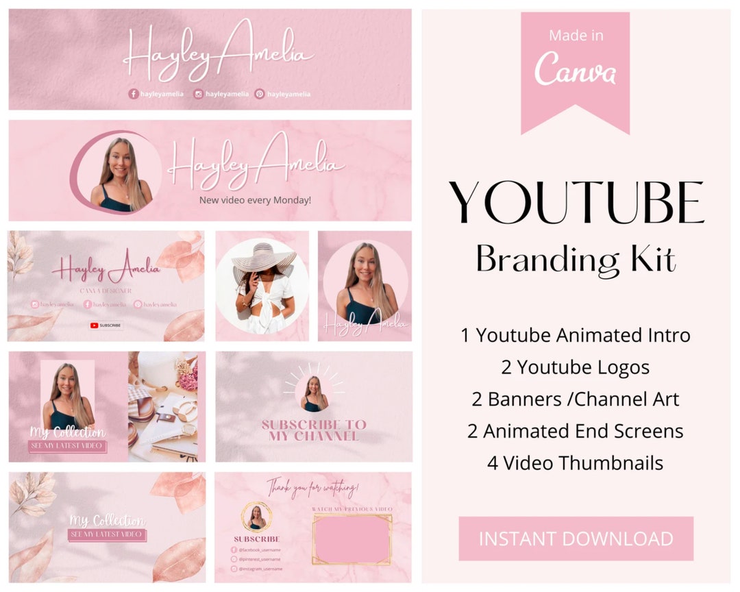 Youtube Branding Kit, Youtube Banner Template, Editable Banners, Intros ...