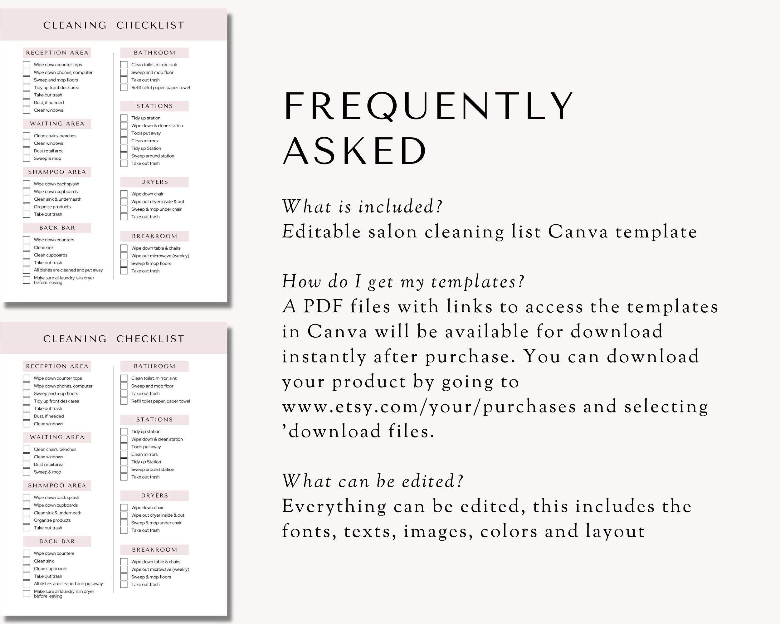 Salon Cleaning Checklist Editable, Cleaning Checklist Canva Template ...