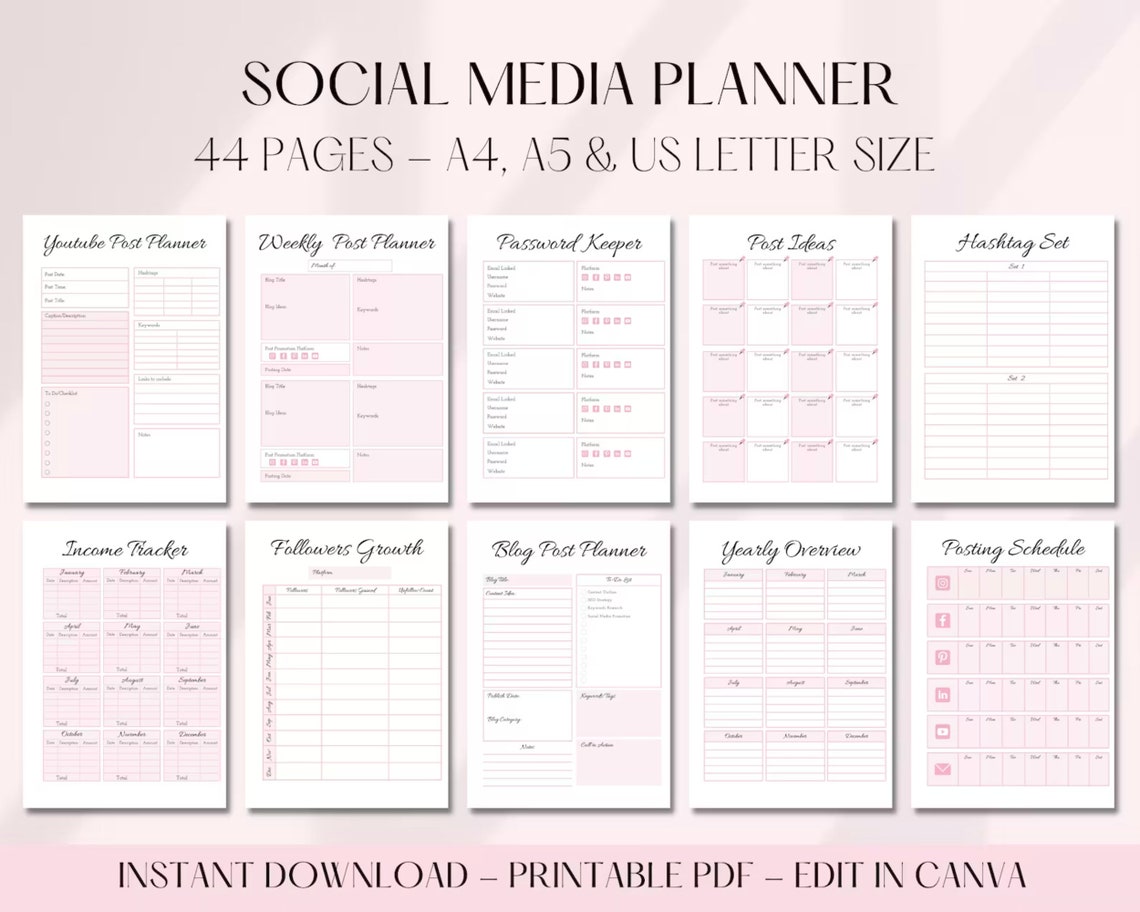 Social Media Planner Printable Download, Social Media Planner Instagram ...