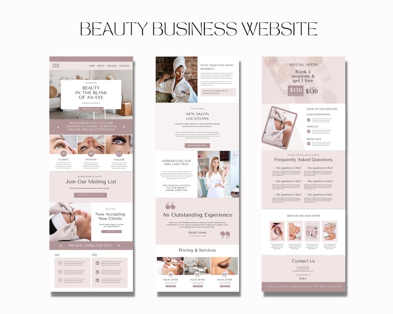 Canva Website Template Beauty, Canva Website Banners, Beauty Website, Premade Website, Website ...