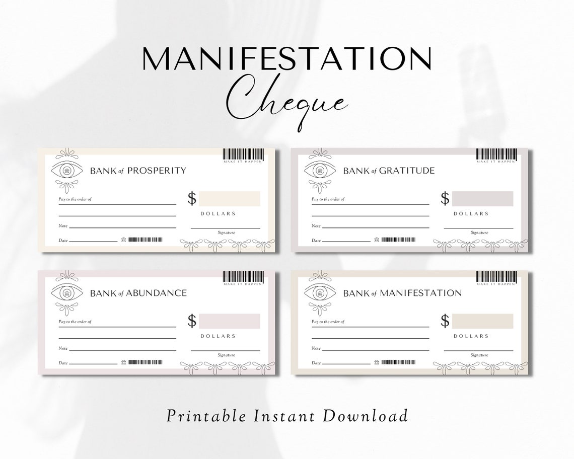 Manifestation Cheque, Vision Board Cheque, Law of Attraction Printable ...