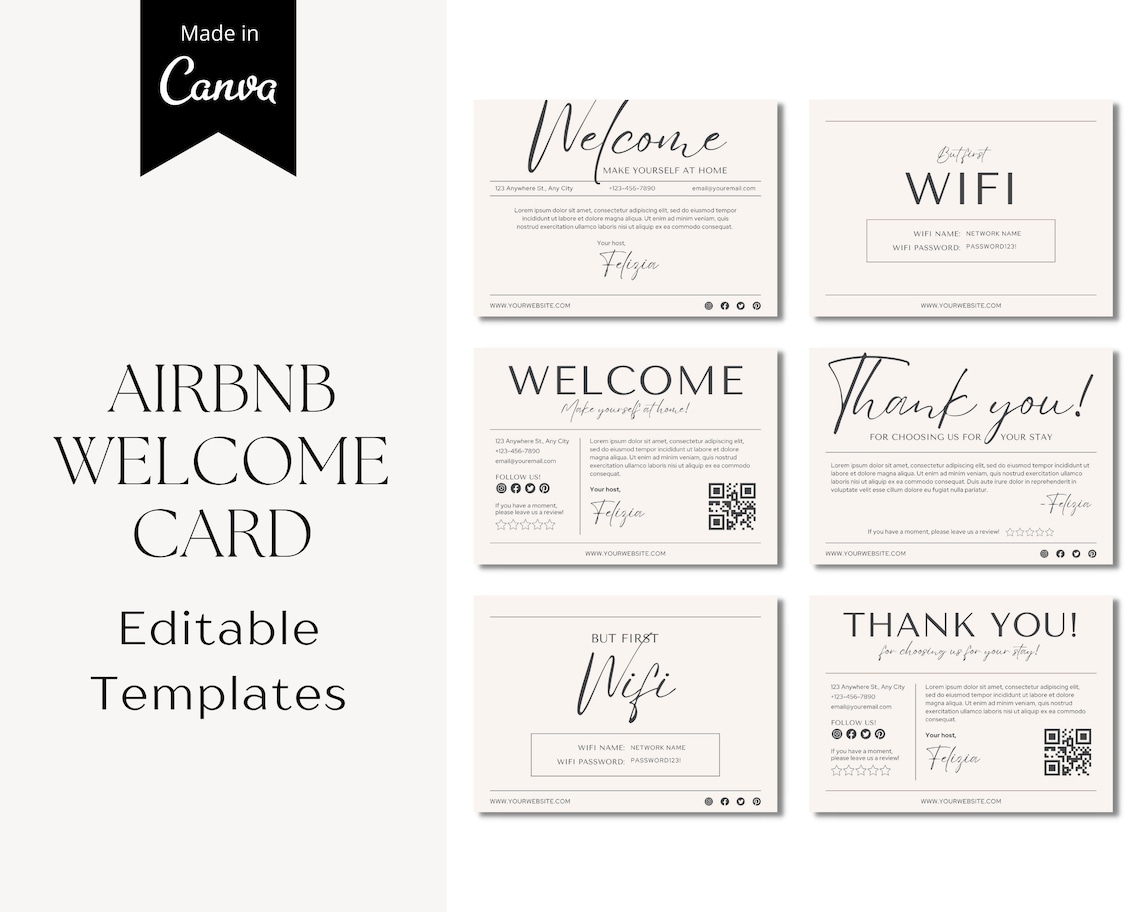 Airbnb Welcome Card Editable Canva Template, Airbnb Wifi Card, Airbnb ...