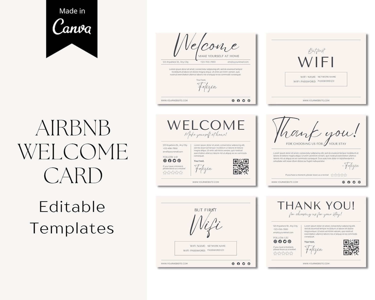 Airbnb Welcome Card Editable Canva Template, Airbnb Wifi Card, Airbnb ...