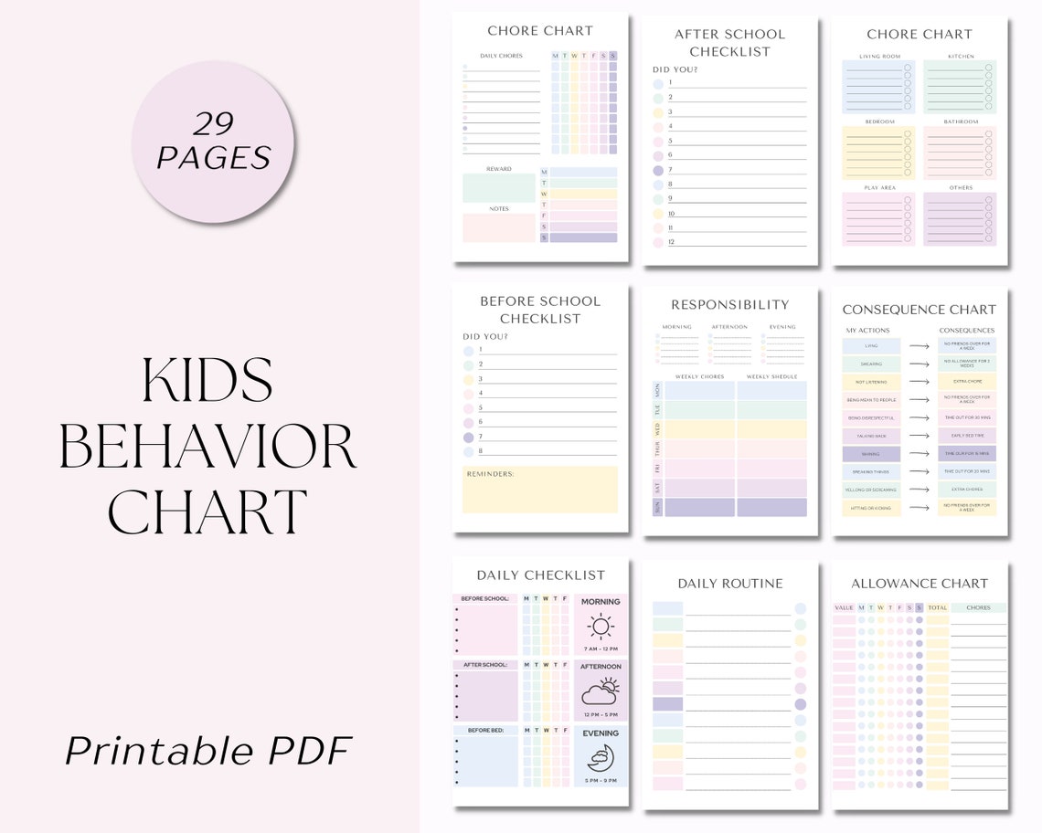 Printable PDF Behavior Chart, Kids Behavior Chart, Printable Chore ...