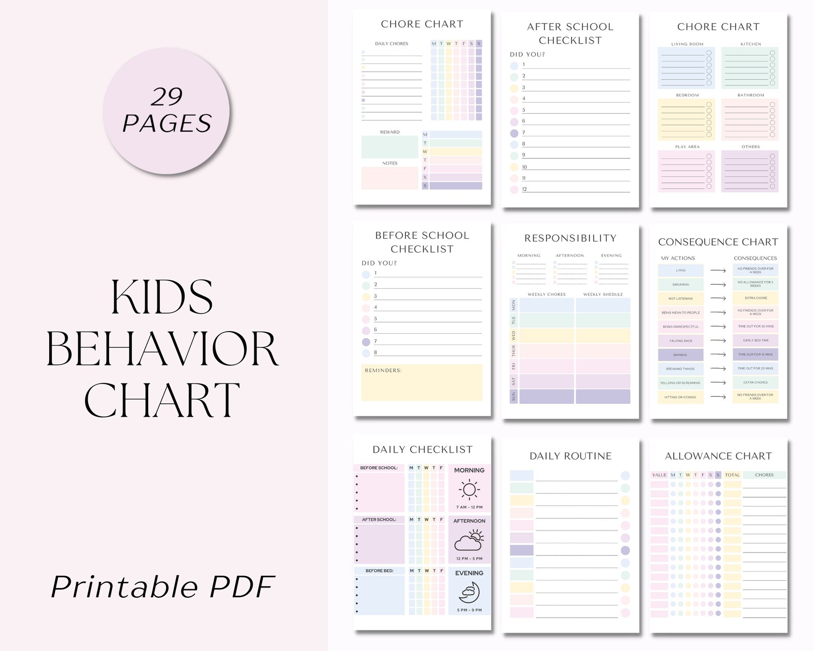 Printable PDF Behavior Chart, Kids Behavior Chart, Printable Chore ...