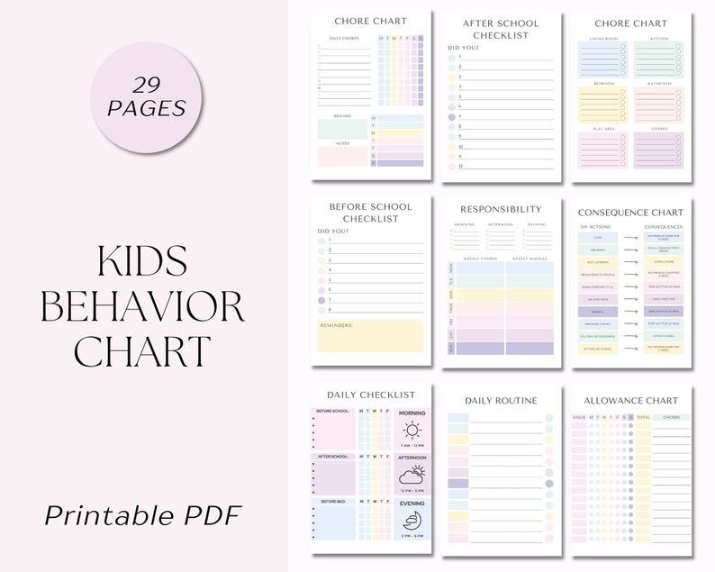 Printable PDF Behavior Chart, Kids Behavior Chart, Printable Chore ...