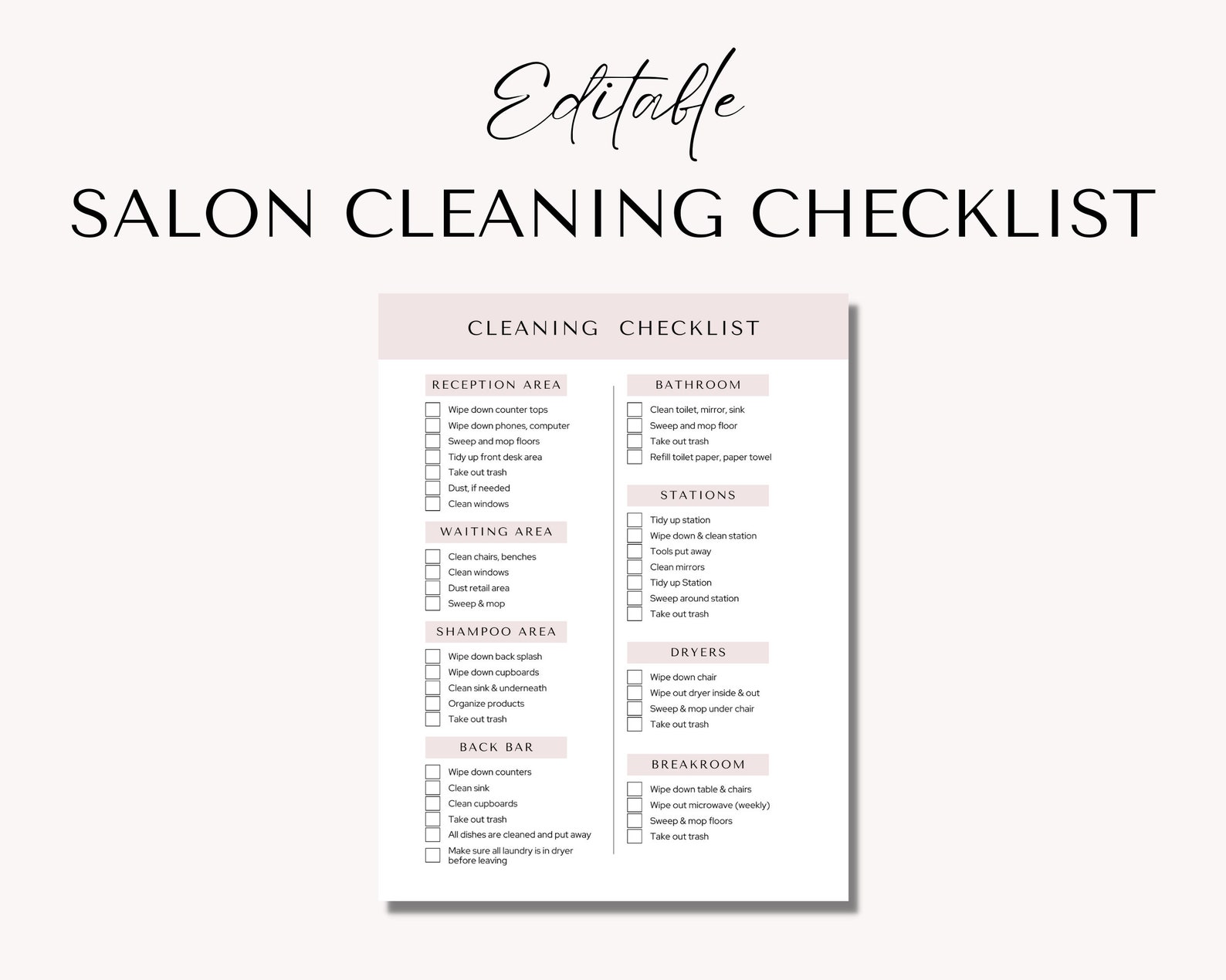 Salon Cleaning Checklist Editable, Cleaning Checklist Canva Template ...