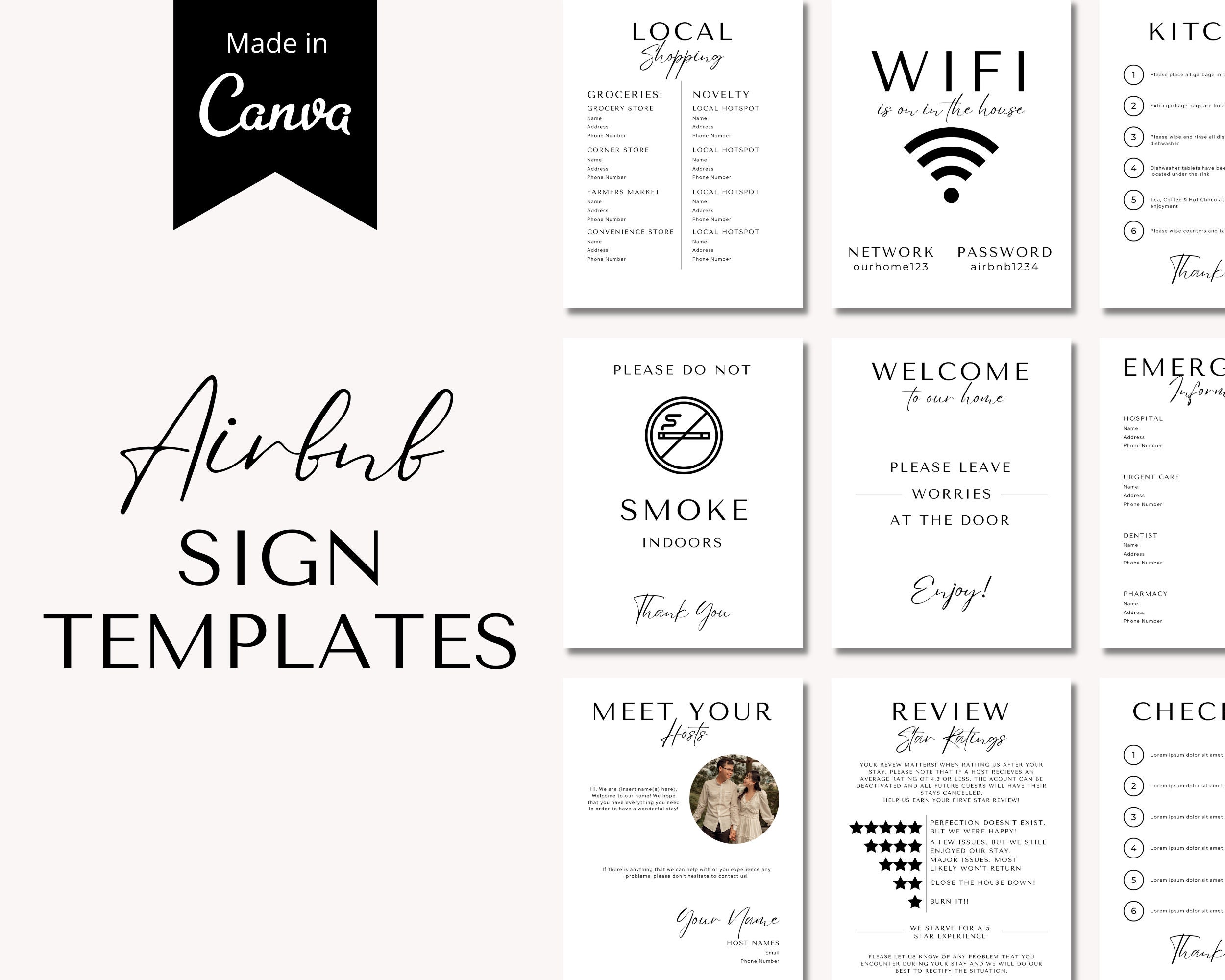 Airbnb Sign Bundle, Printable Airbnb Signs, Airbnb Welcome Sign, Airbnb ...