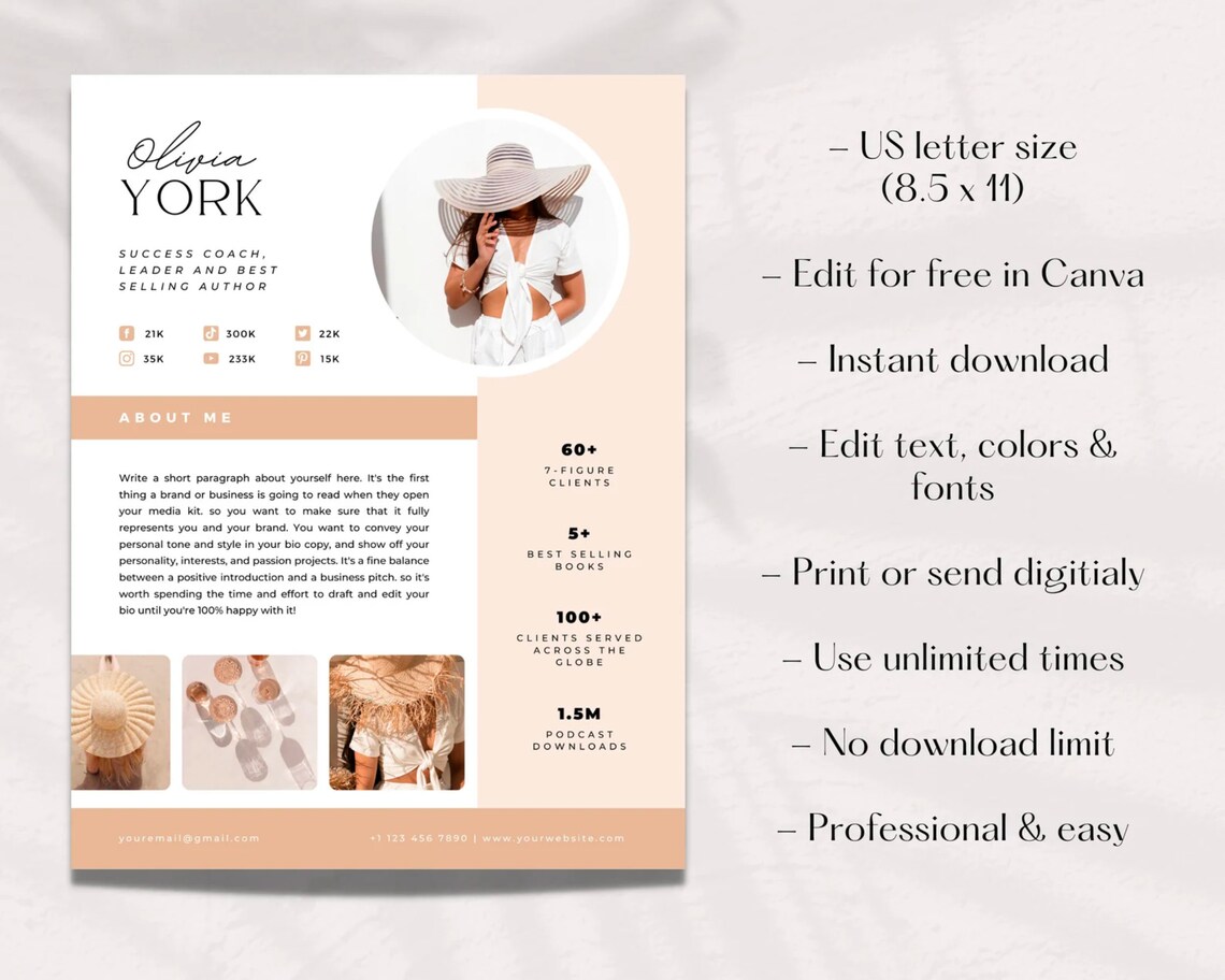 Two Page Media Kit, Influencer Rate Sheet Template, Influencer Media ...