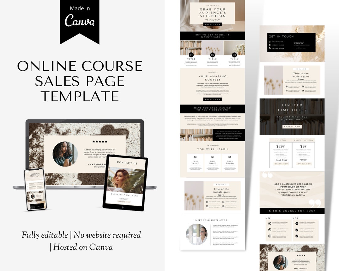 Canva Sales Page Template, Canva Website Template, Course Sales Page ...