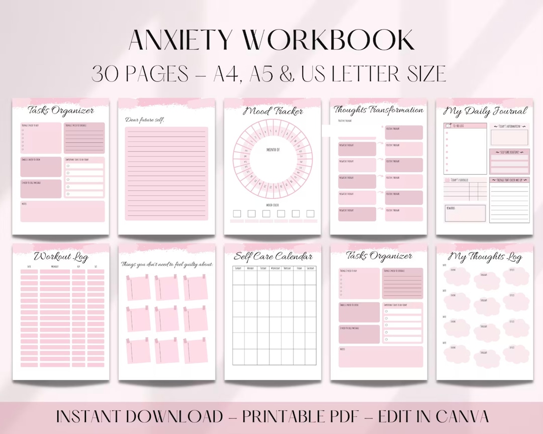 Anxiety Workbook, Printable Anxiety Journal, Self Care Journal ...
