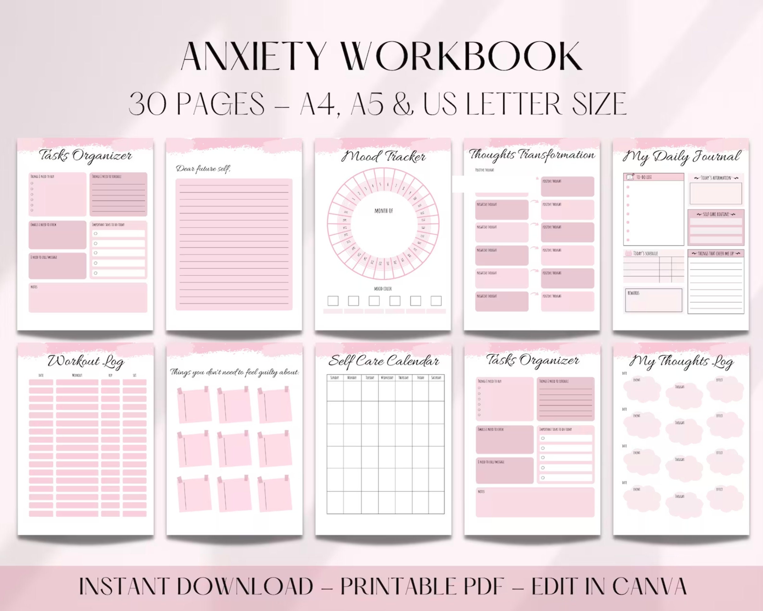 Anxiety Workbook Printable Anxiety Journal Self Care Journal - Etsy