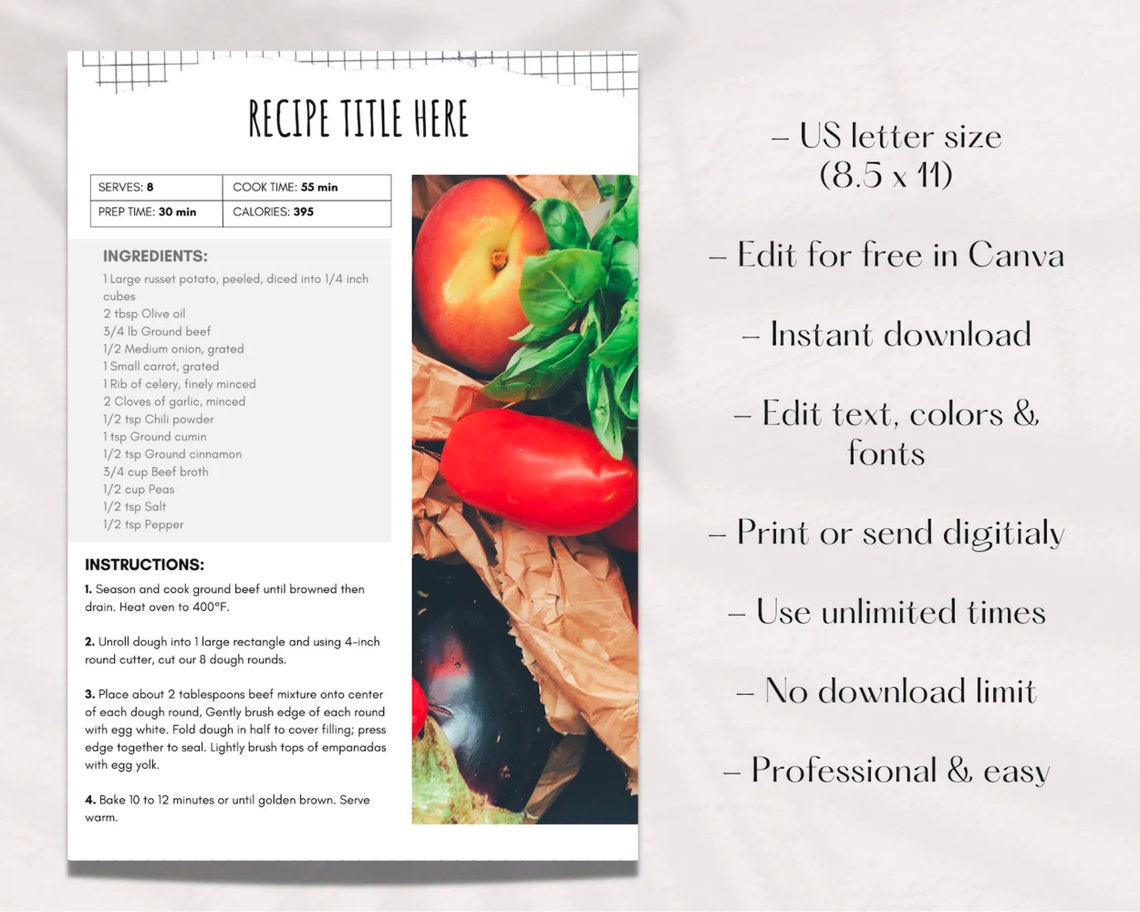 Recipe Book Template, Editable Recipe Sheet Template, Recipe Cards ...