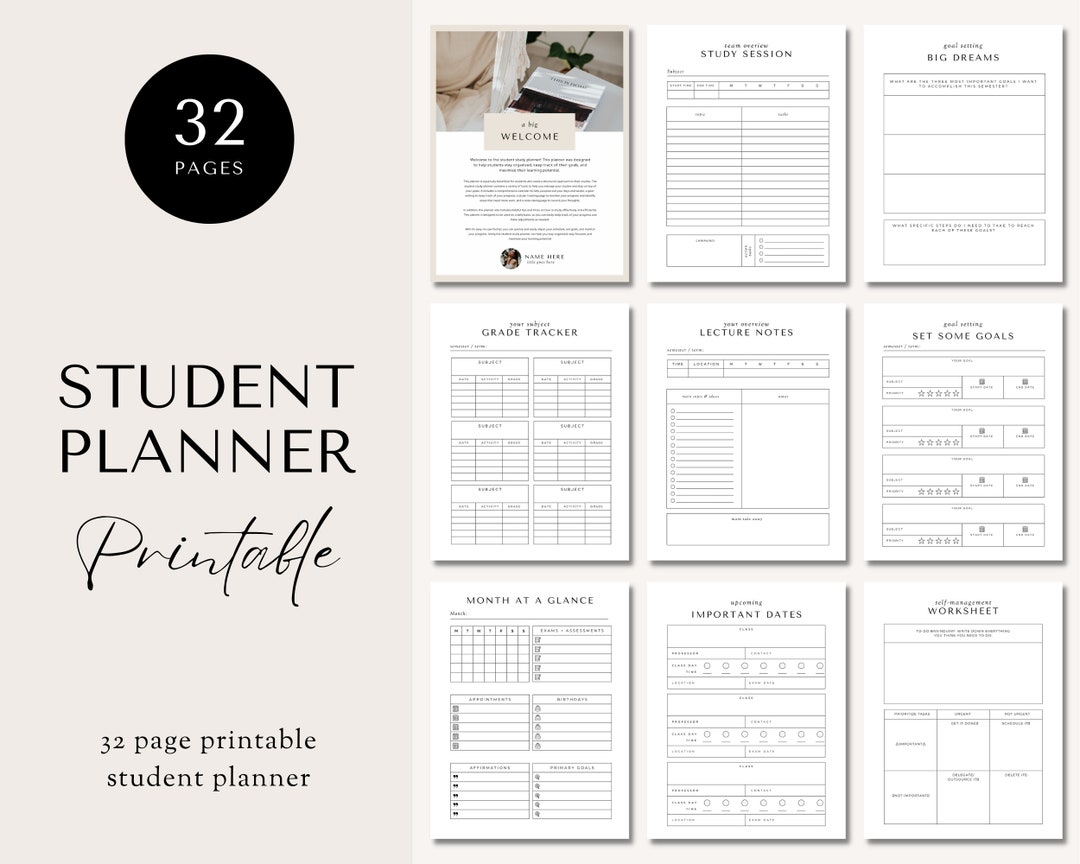 Printable Student Planner, Academic Planner Printable, College Student ...