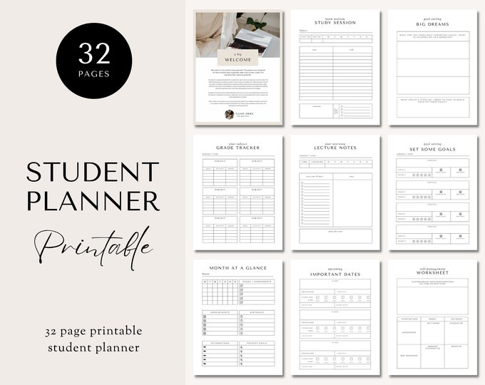 Printable Student Planner| Academic Planner Printable| College Student ...
