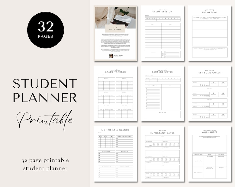 Printable Student Planner Academic Planner Printable College - Etsy