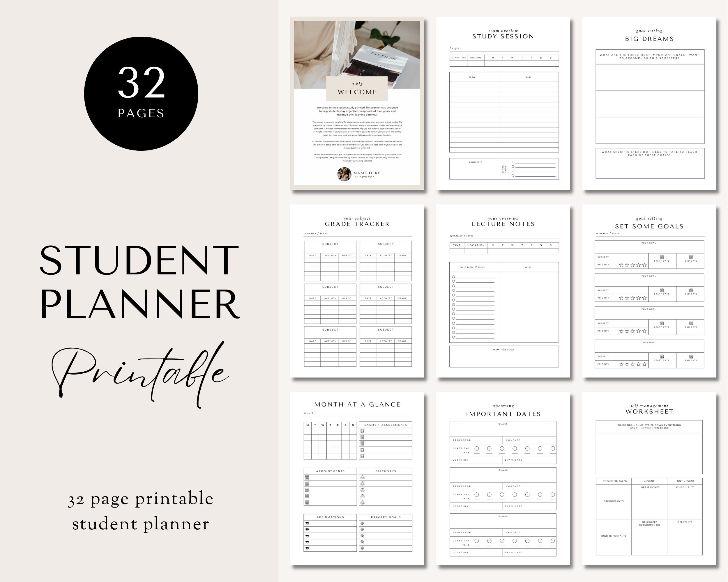 Printable Student Planner Academic Planner Printable College - Etsy
