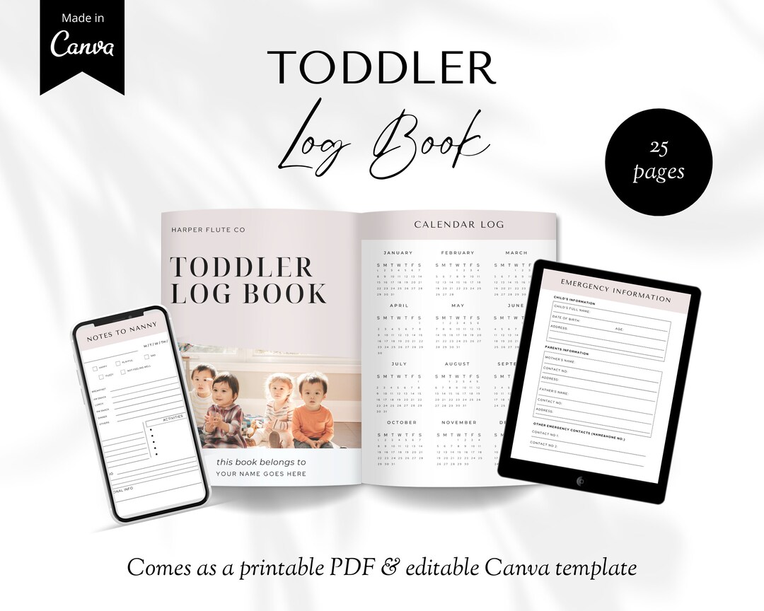 Toddler Log Book Printable, Daycare Log Book, Child Information Planner ...
