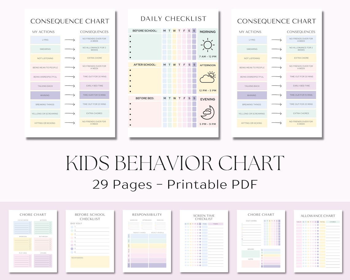 Behavior Chart Bundle for Kids, Good Behavior Checklist, Children ...
