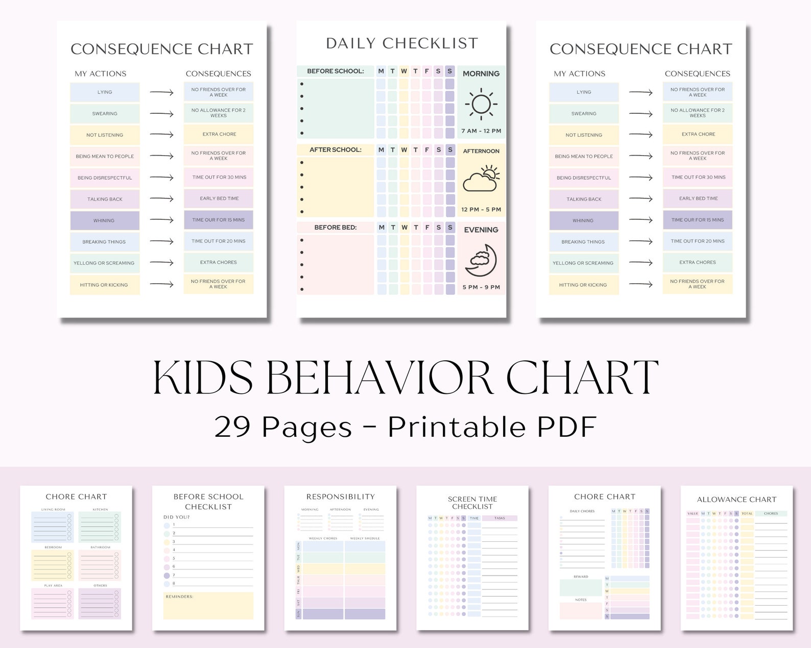 Behavior Chart Bundle for Kids, Good Behavior Checklist, Children ...