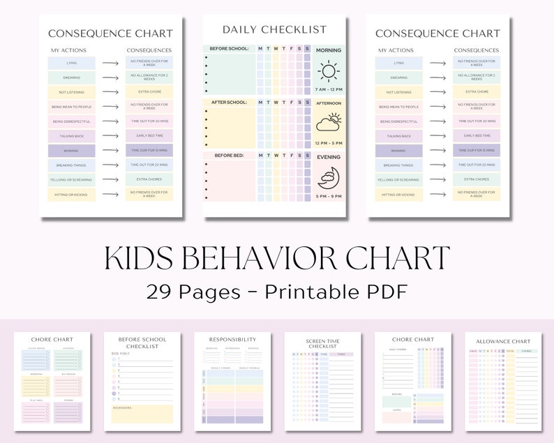 Behavior Chart Bundle for Kids, Good Behavior Checklist, Children ...