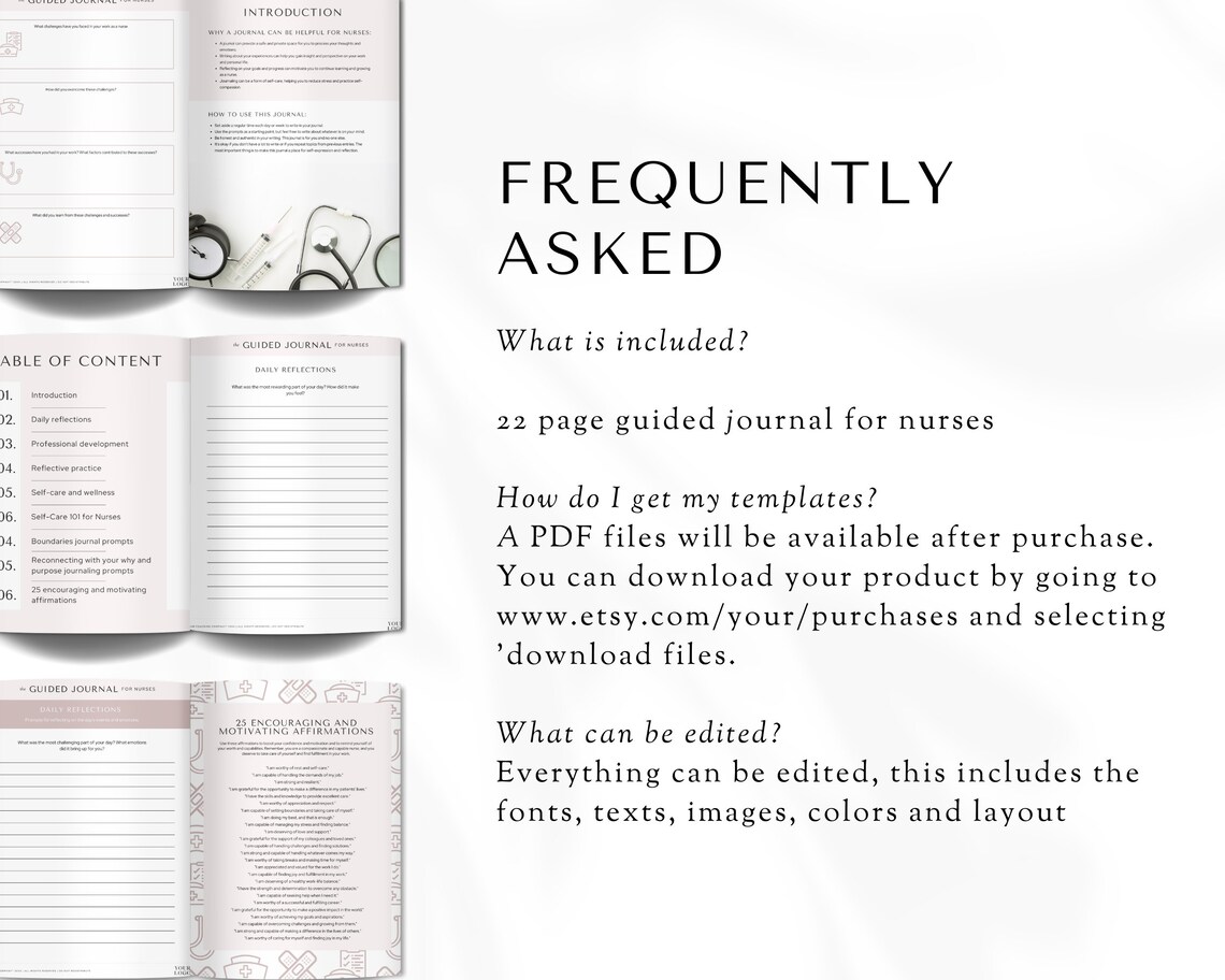 Guided Journal for Nurses, Printable Journal Nursing, Nursing Student ...