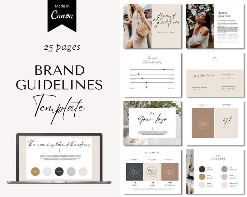 Branding Guidelines Template, Brand Style Guide Template, Editable Brand Guidelines, Brand Kit ...