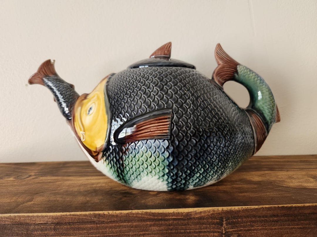 Victorian Majolica Fish Swallowing Fish Teapot 1870-1890's Unique ...
