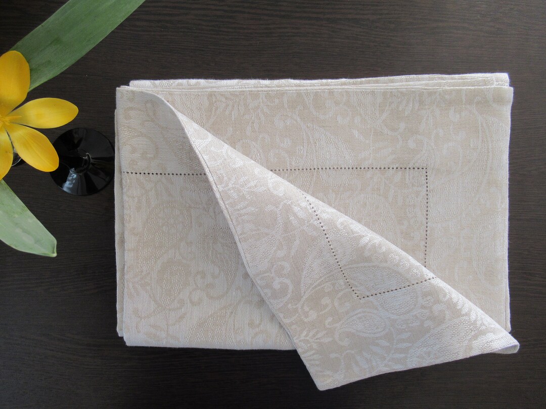 Handcrafted Hemstitched Paisley Linen Tablecloths, Linen Hemstitched ...