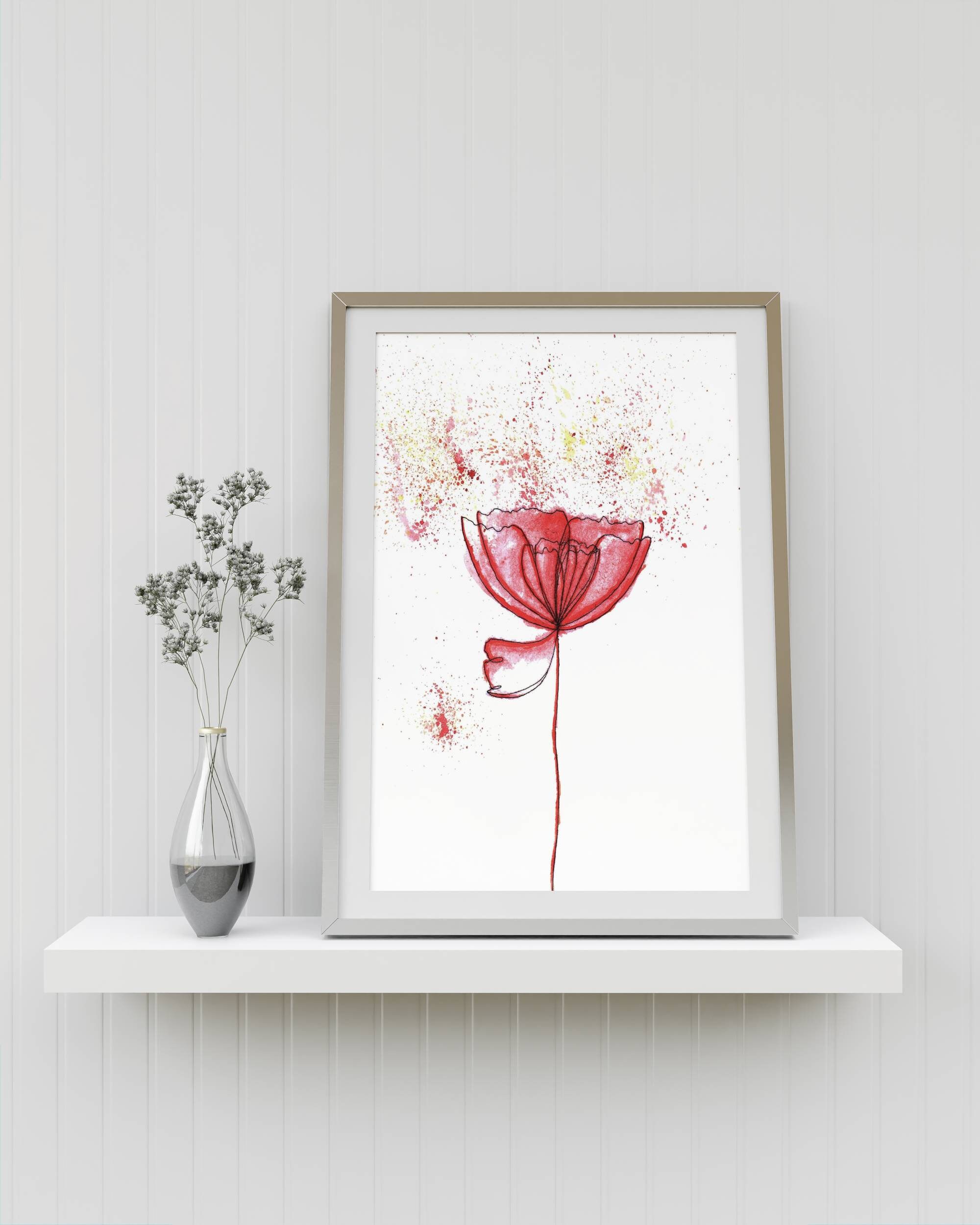 Poppy Flower Drawing / Red Floral Print / Watercolor Painting - Etsy