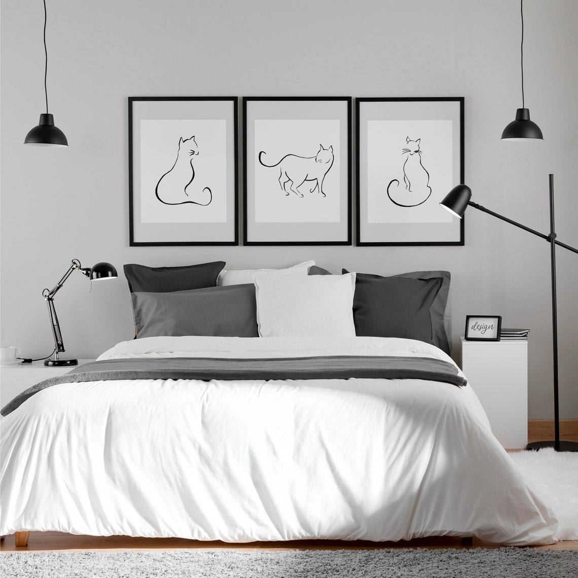Cat Line Drawing Print / Minimalist Cat Print / Set of Three / Animal ...